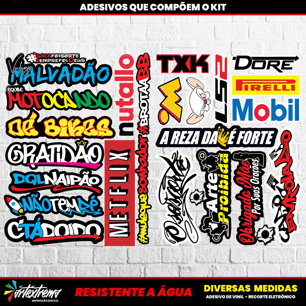 KIT 110 ADESIVOS VINIL VARIADOS -CARRO - MOTO - CAMINHÃO - BIKE - STICKERS - DIVERSOS - CARTELA ...