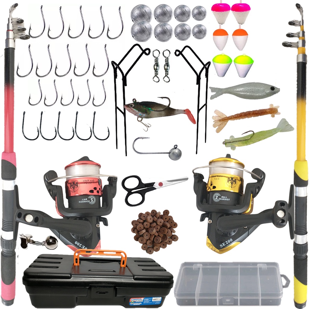 Kit De Pesca Completo 10kg C/ 2 Varas + 2 Molinetes Maleta | Shopee Brasil