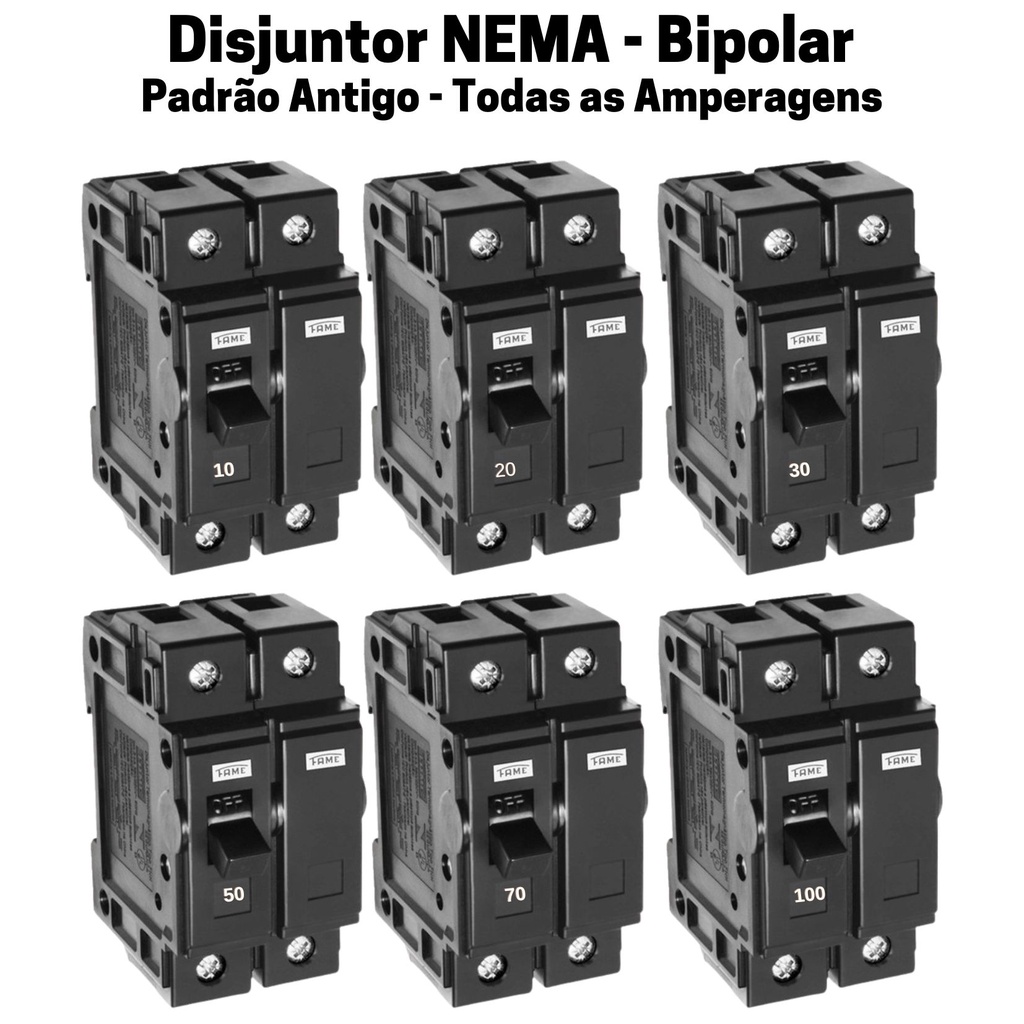 Disjuntor Nema Bifásico 10a, 15a, 20a, 25a, 30a, 35a ,40a, 50a, 60a, 70a, 90a, 100a Preto ...