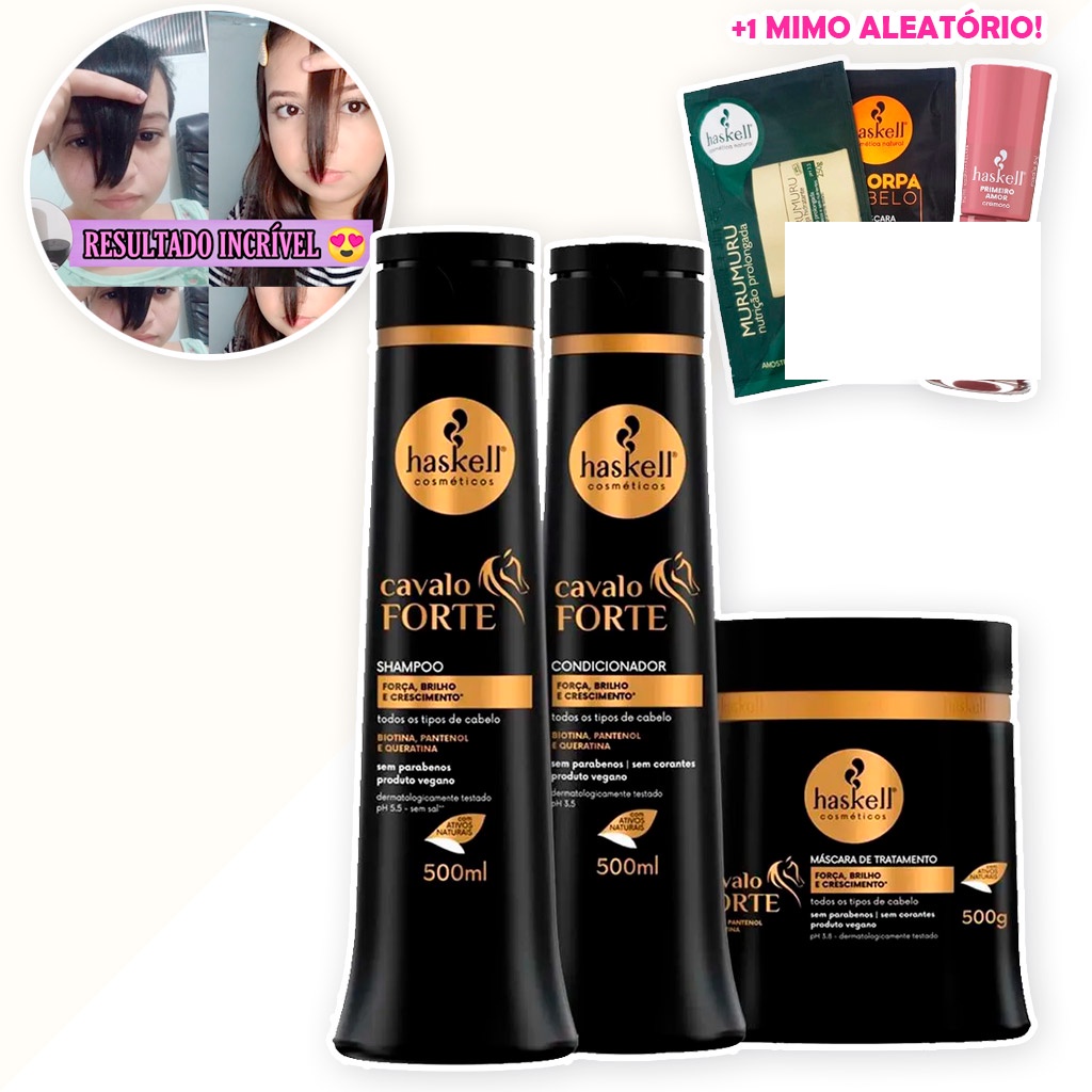 Kit Cavalo Forte Shampoo Condicionador E Máscara 500ml - Haskell | Shopee Brasil