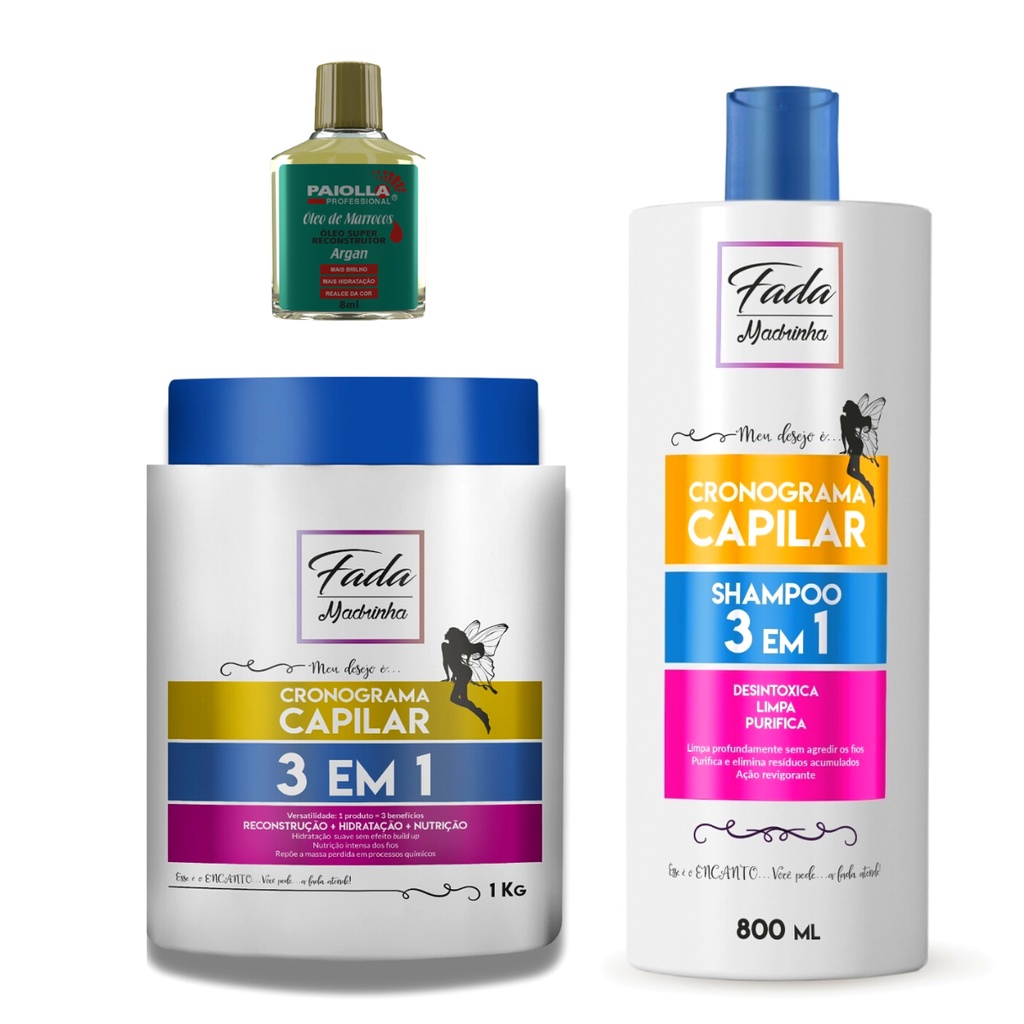 Kit mascara e shapoo cronograma capilar 3em 1 fada-madrinha 1kg ...