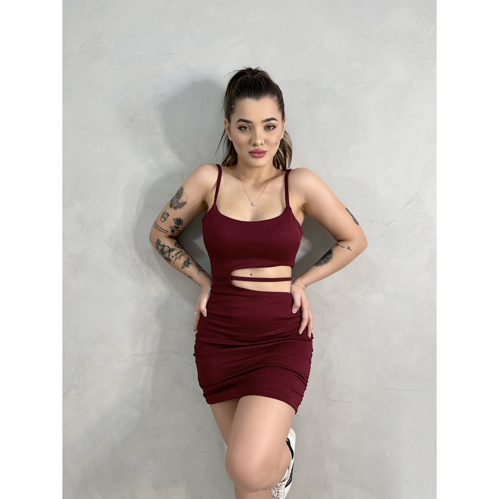Vestido Drapeado com bojo moda gringa | Shopee Brasil