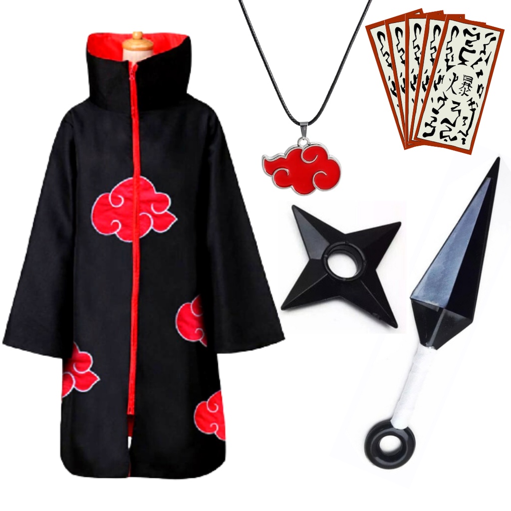 Manto Da Akatsuki Kit Ninja Fantasia Naruto Gola Dura/Ziper | Shopee Brasil