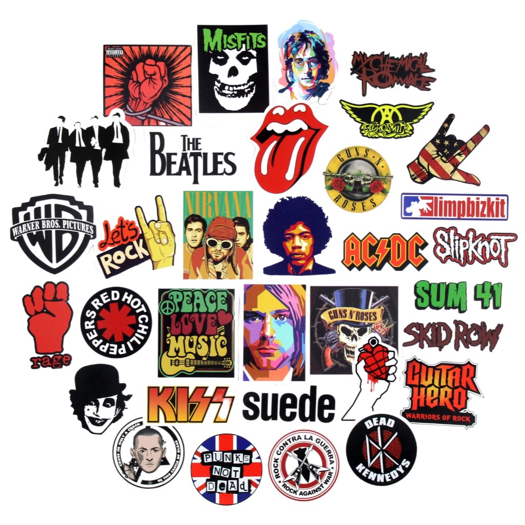 Kit 50 Adesivos Bandas de Rock Stickers Carro Moto Bike Skate | Shopee ...