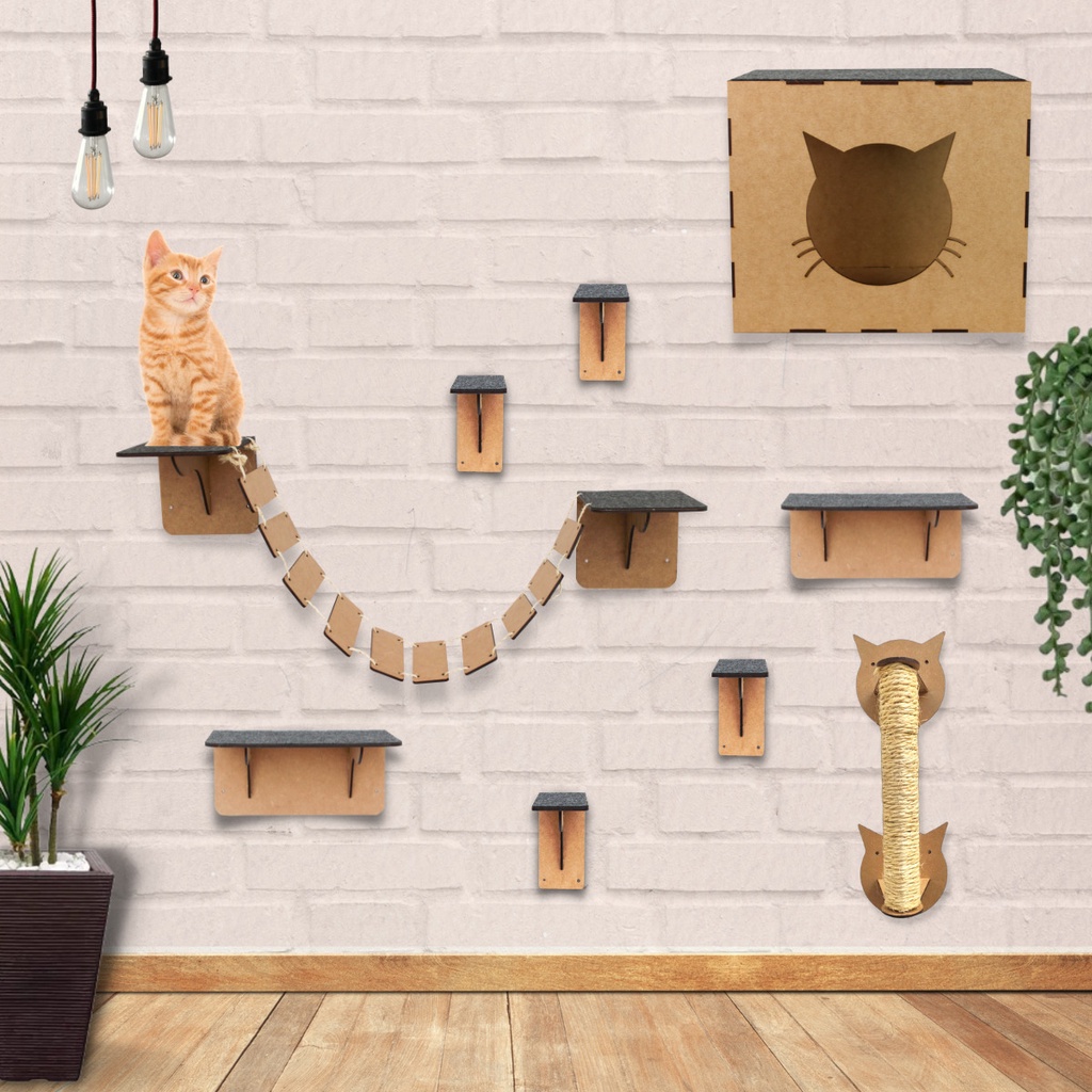 Kits Playground para Gatos Arranhador Nicho Ponto prateleira comedouro ...