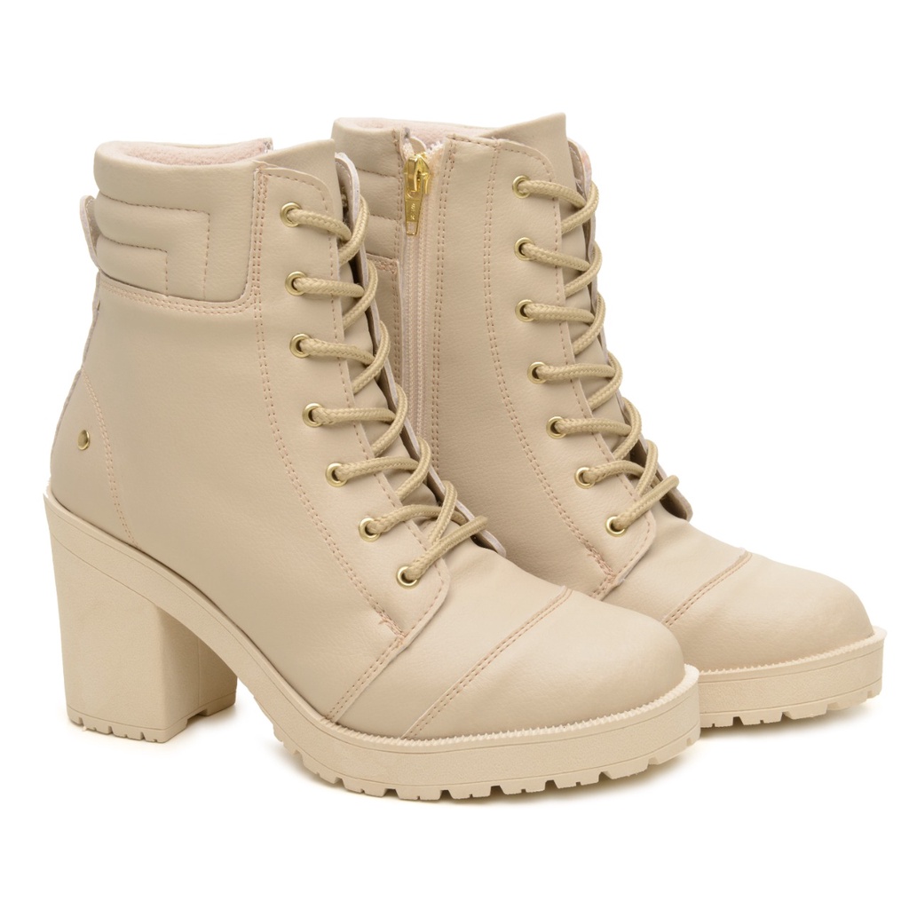 Bota Feminina Coturno Bege Com Ziper Interior Aveludado | Shopee Brasil