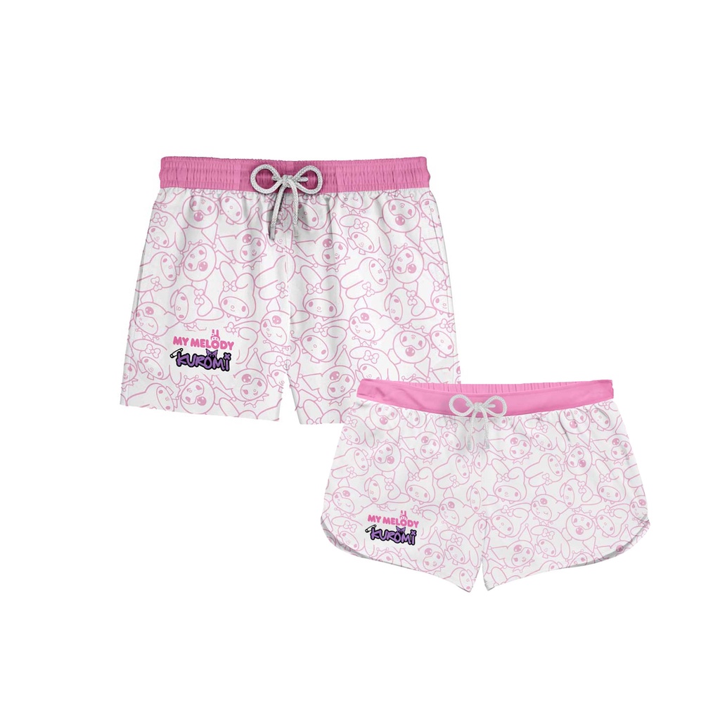 Short Praia Kit Casal Hello Kitty My Melody Kuromi Fineline Animação ...