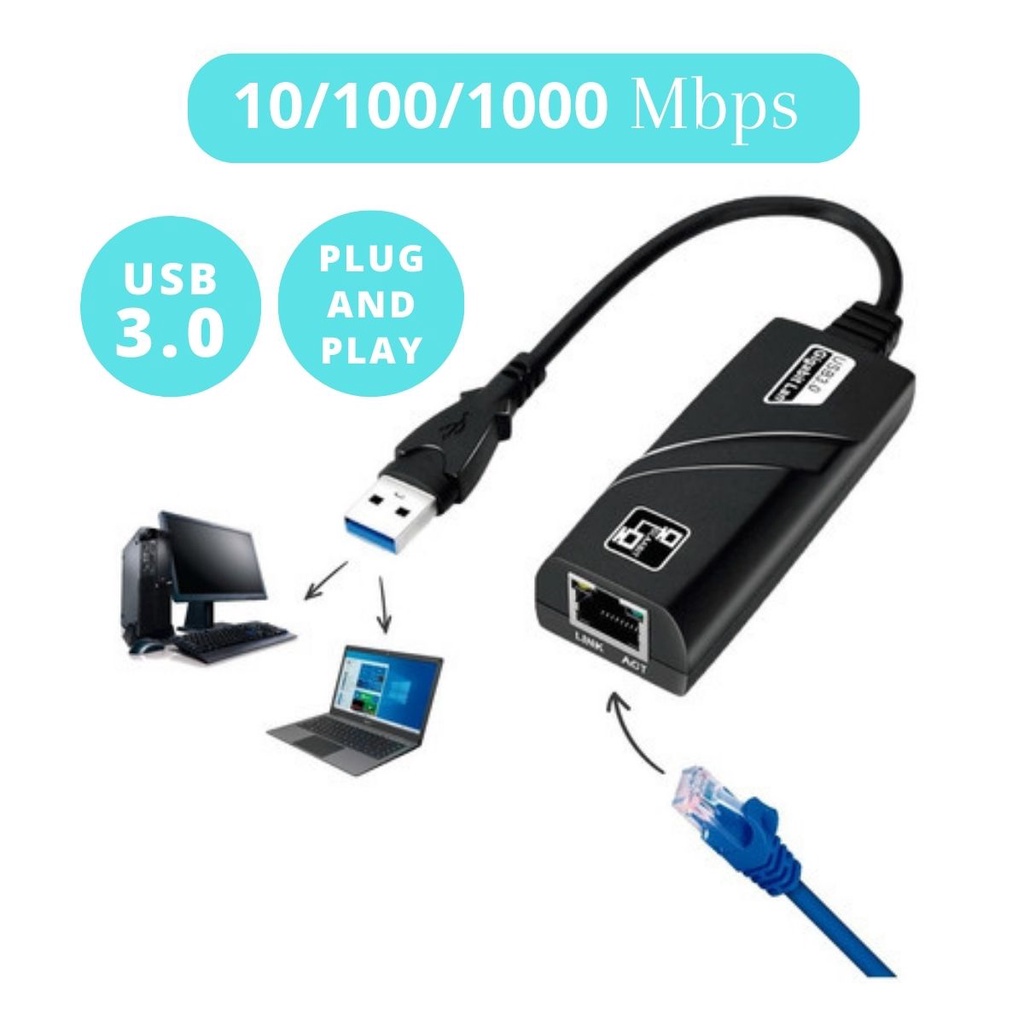 Adaptador Ethernet Usb 3.0 Rj45 Rede Gigabit 10/100/1000cabo | Shopee ...
