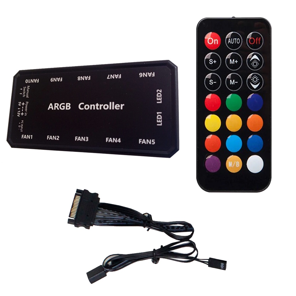 Controladora ARGB Para Cooler Fans ARGB 6 Pinos 5v Suporta até 10 Fans ARGB Controle Remoto ...
