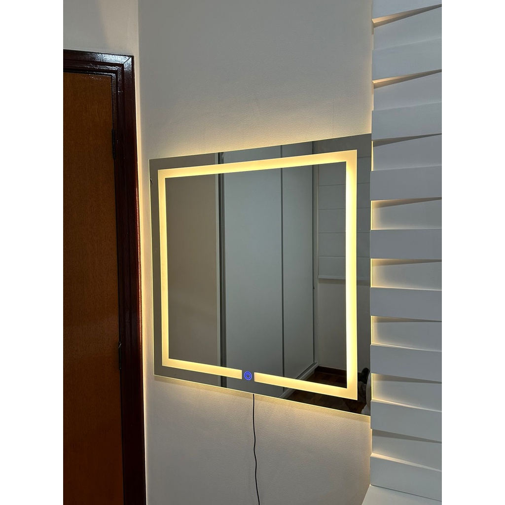 Espelho grande quadrado de parede jateado com led, banheiro, decoração ...