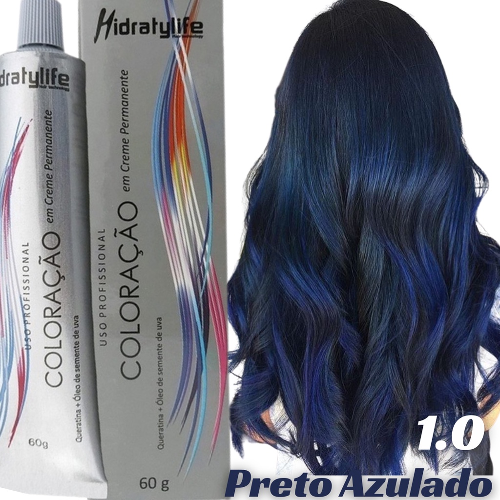 Tinta de Cabelo Profissional Preto Azulado 1.0 Cores Vibrantes ...