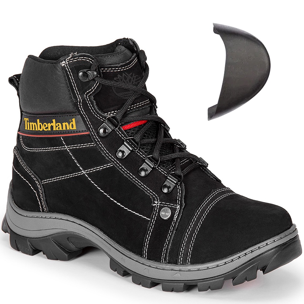 Bota Masculina Timberland Couro Preto + Bico PVC palmilha a Gel ...