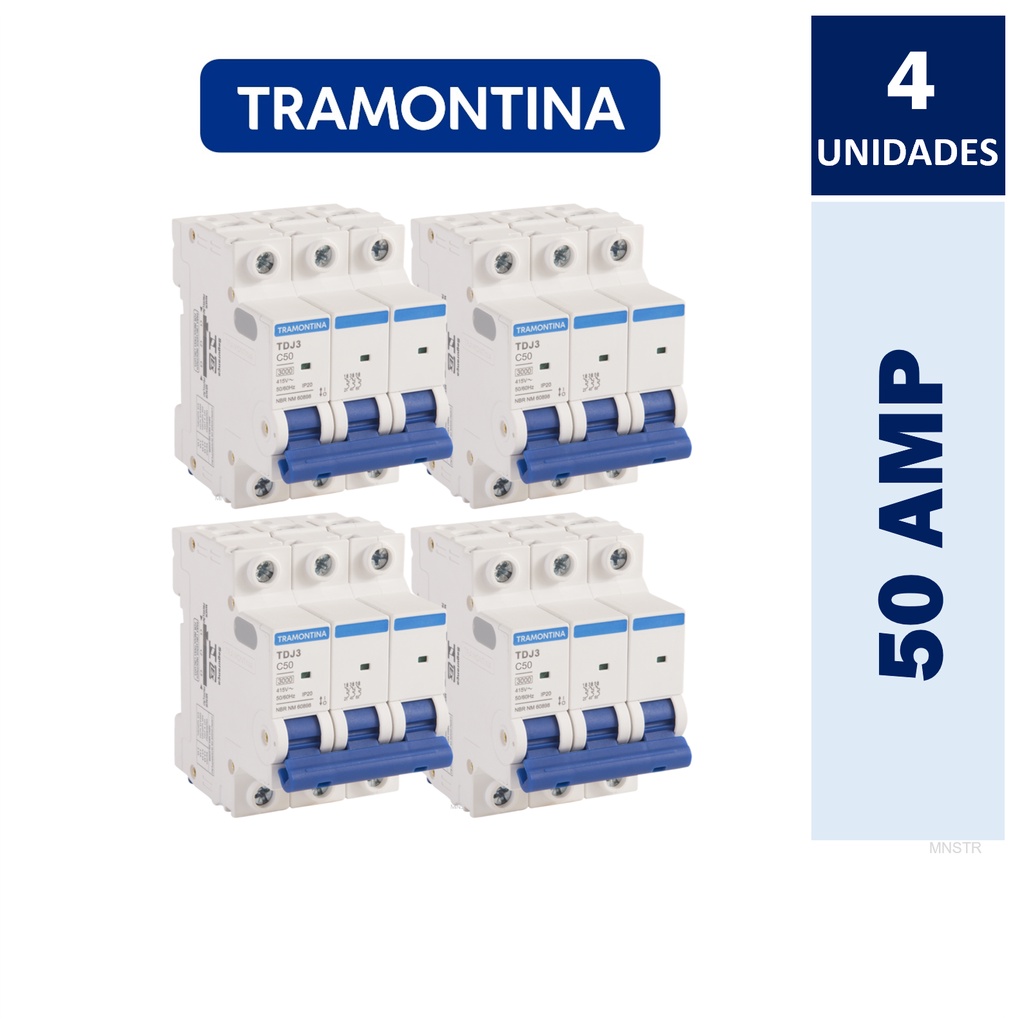 Kit Com 4x Disjuntor Tripolar 50A Curva C 3P 3kA DIN Tramontina ( Trifásico ) TDJ3-3C50 | Shopee ...