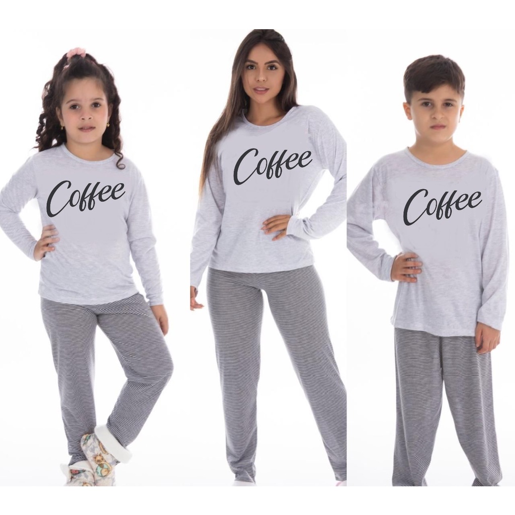PIJAMA KIT FAMILIA COFFEE ( 4 UNIDADES) | Shopee Brasil