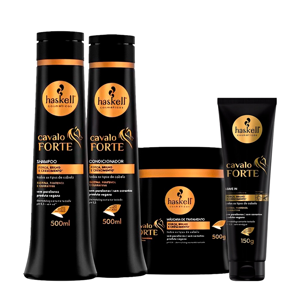 Haskell Kit Cavalo Forte de Shampoo 500ml + Condicionador 500ml + Máscara 500g + Leave-in 150g ...