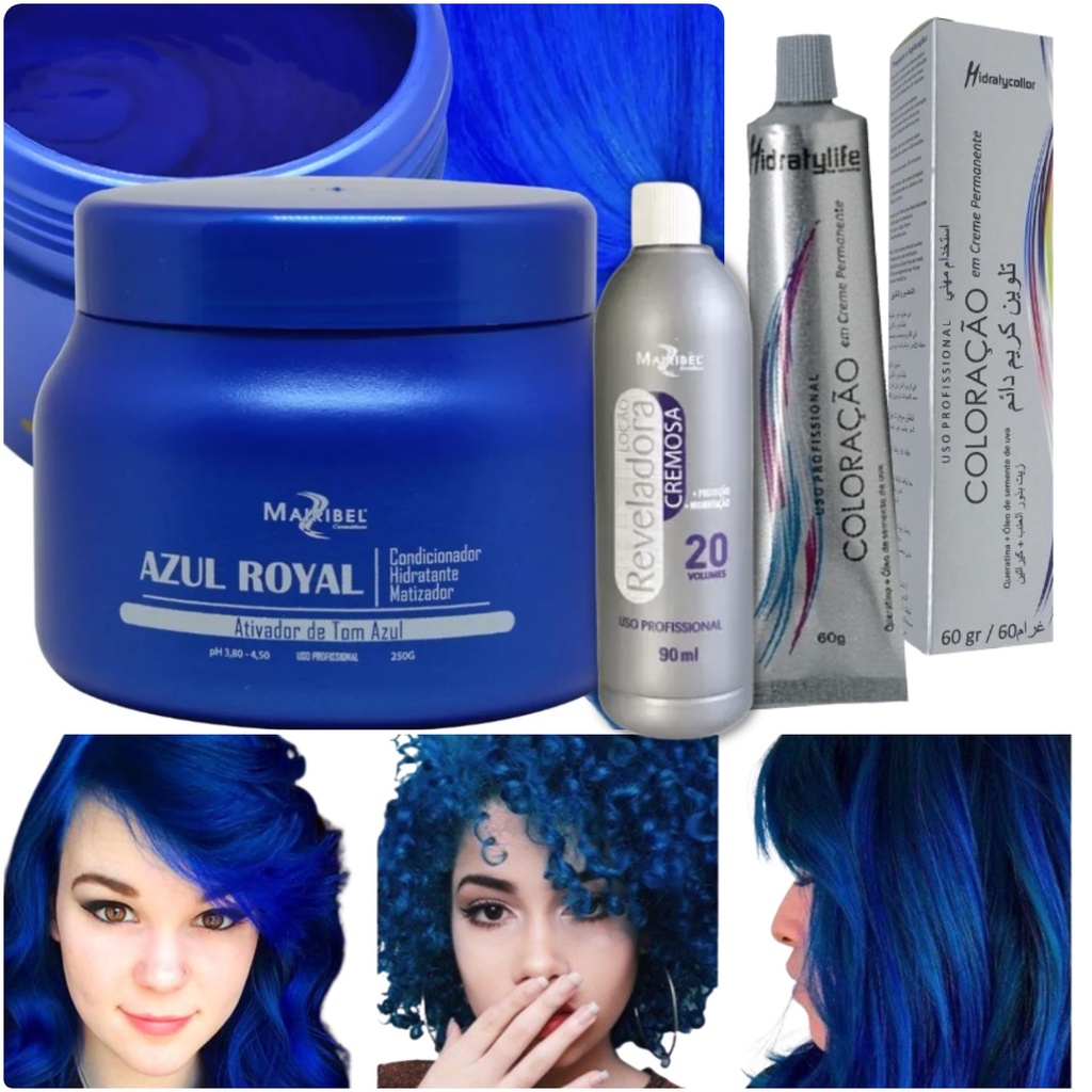 Cabelo Azul Royal - Kit Completo para Coloração e Matização | Inclui ...