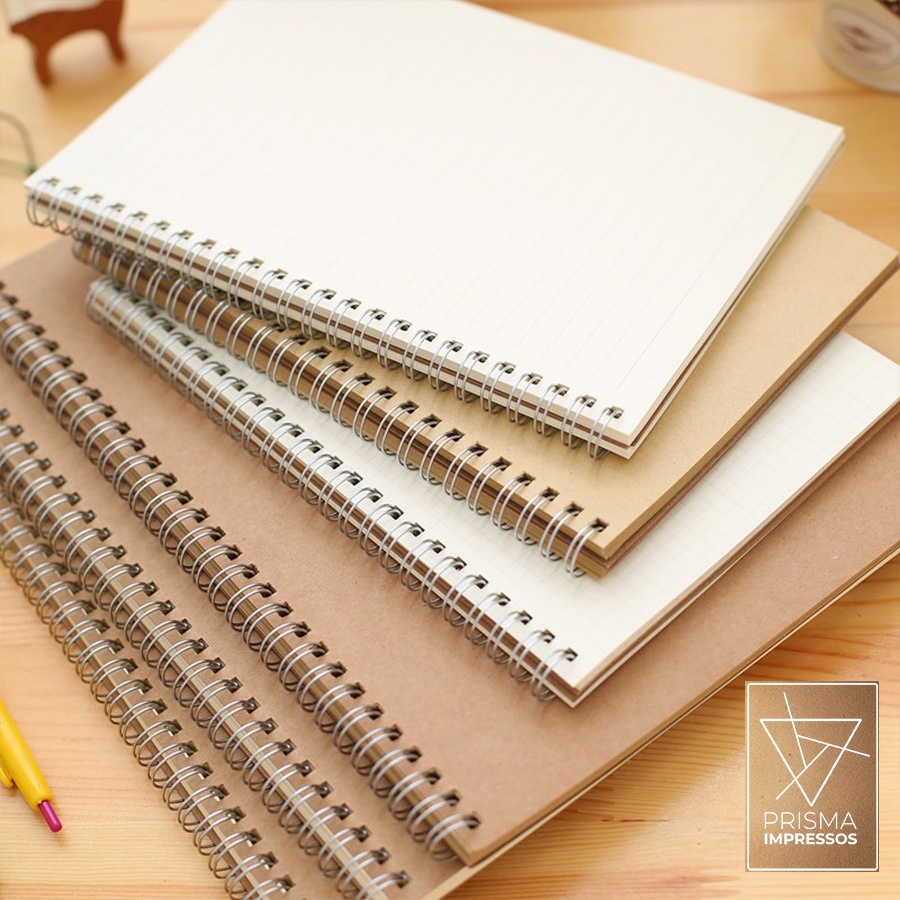 Caderno Universitário A4/A5/A6 Capa Mole Preta ou Kraft Wire-o - 200 ou ...