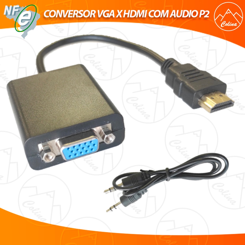 Conversor Adaptador De Video cabo Hdmi Para Vga Monitor Com Audio P2 ...