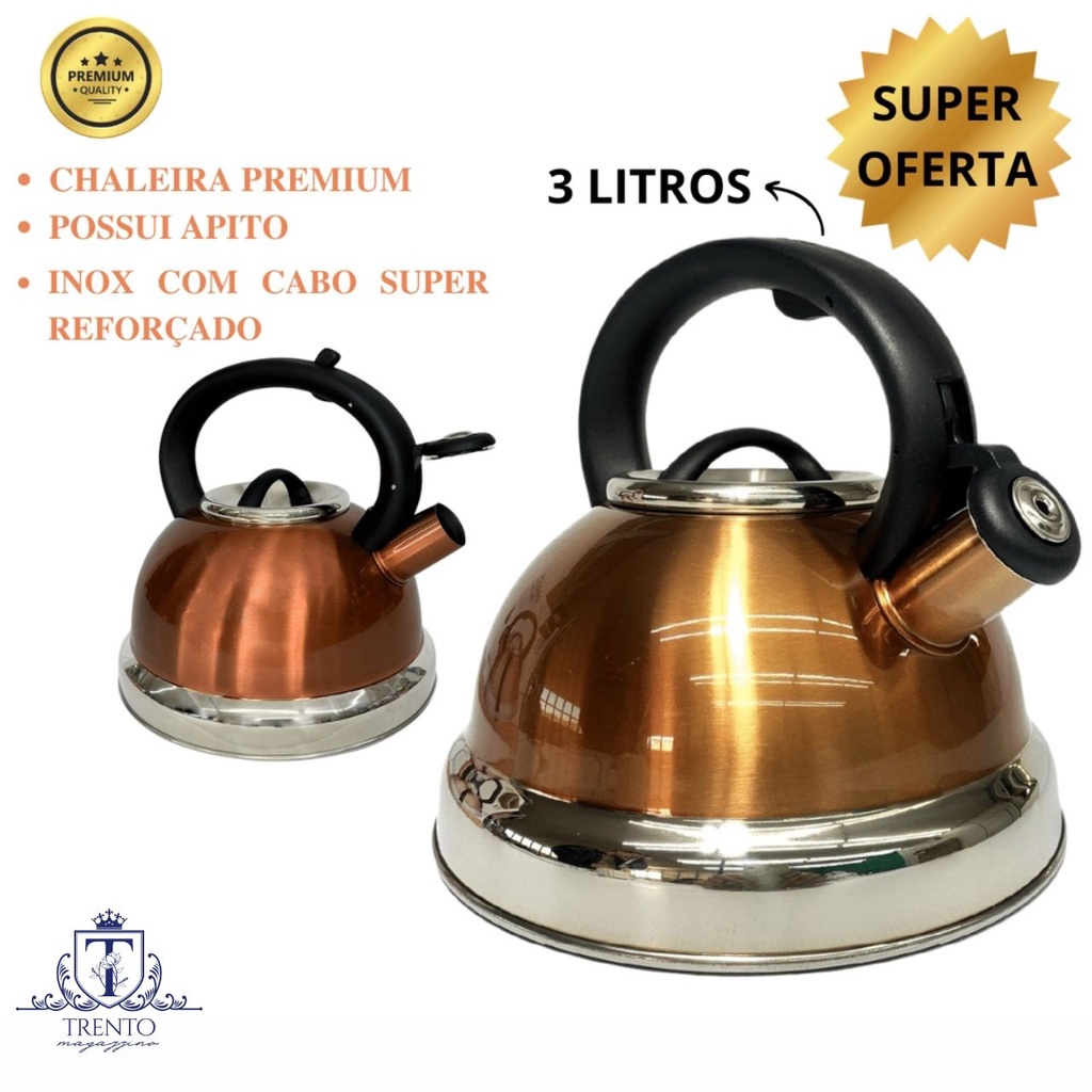 Chaleira Com Apito Inox Crown Bronze 3 Litros - Bronze | Shopee Brasil