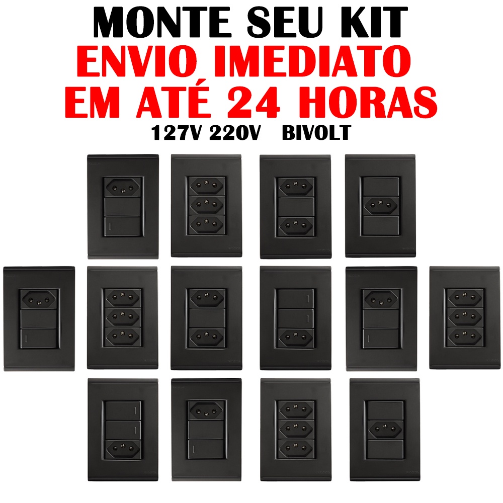 Tomadas 10a 20a Interruptores Tramontina Linha Liz Preto Black Apagador Paralelo/Simples 4x2 ...