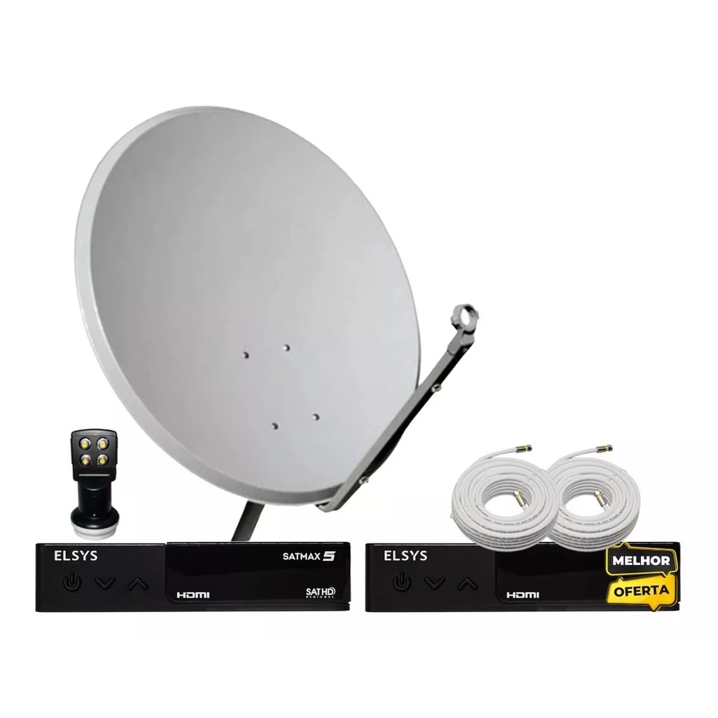 Kit 2 Receptor Digital Satmax 5 Elsys + Antena / LNBF KU / Cabo ...