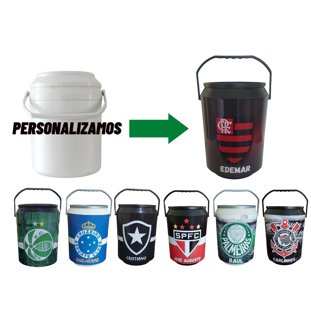 Cooler Cerveja Personalizado 12 Latas SEU TIME DE CORAÇÃO + SEU NOME ...