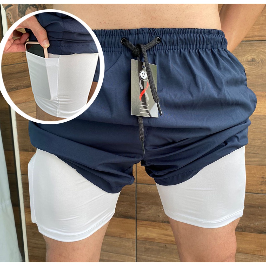 Bermuda de tactel com elastano, com forro de dry fit e bolso interno ...