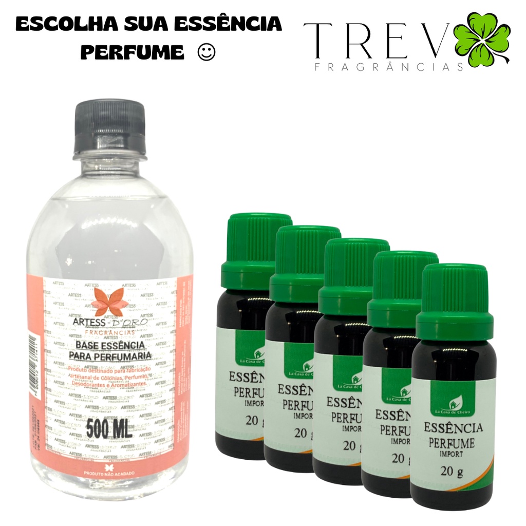 Kit 5 Essências de Perfumes Importados + 1 Base pronta c/ Fixador 500ml ...