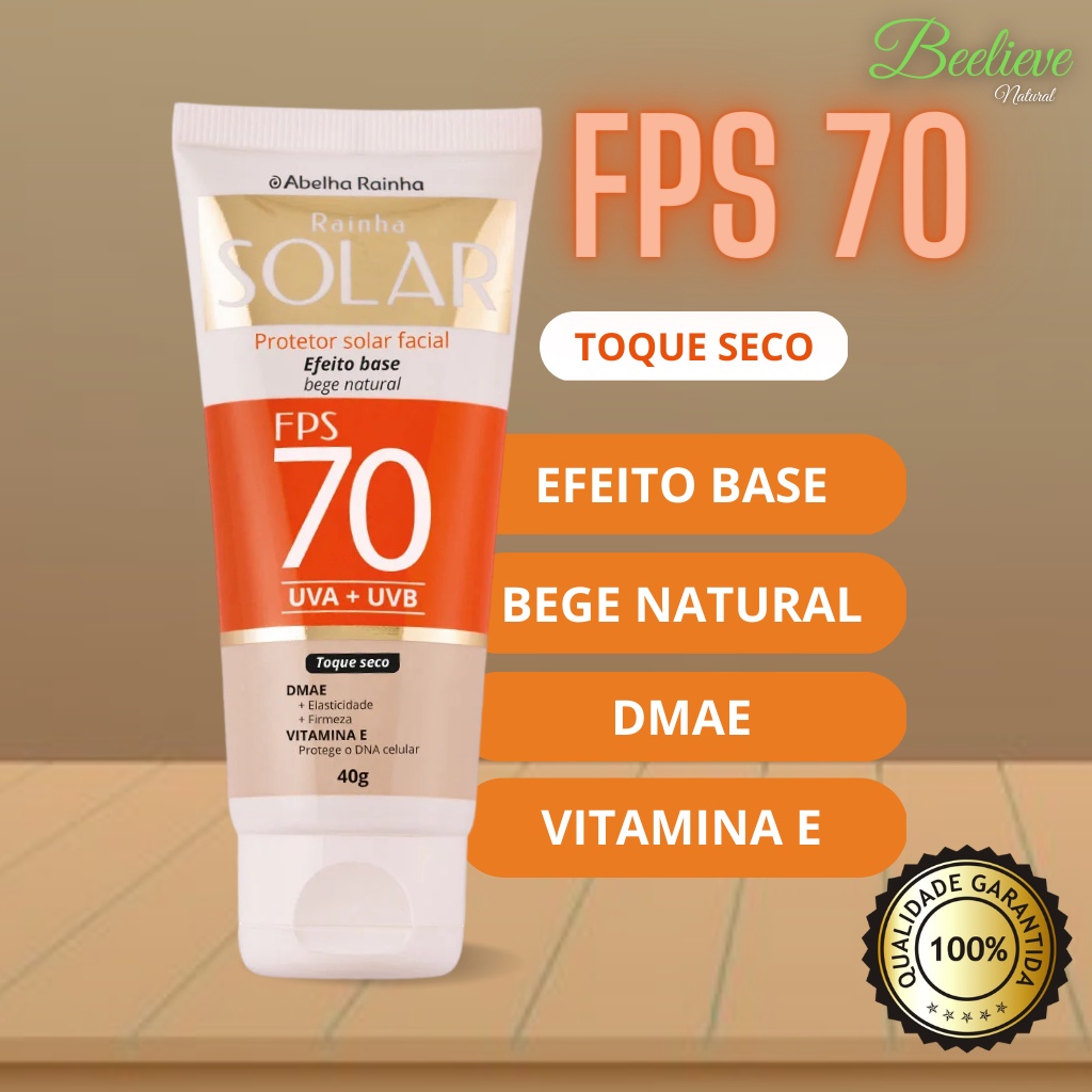 Protetor Solar Facial Cor De Base FPS 70 Abelha Rainha Com Vitamina E e ...