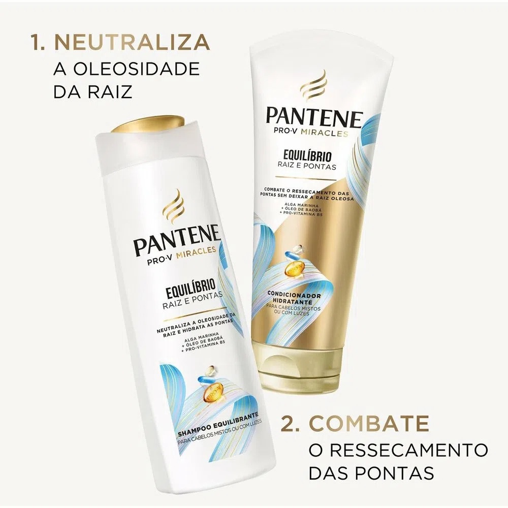 KIT Pantene Pro-V Miracles Equilíbrio Raiz e Pontas Shampoo 300 ml + Condicionador 150 ml ...