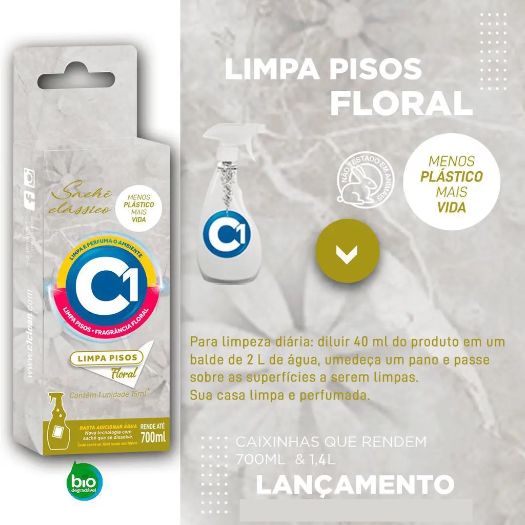 Limpa Pisos C1 Clean Sachê Biodegradável De Limpeza Rende Mais até 1,4L Limpeza geral de pisos ...