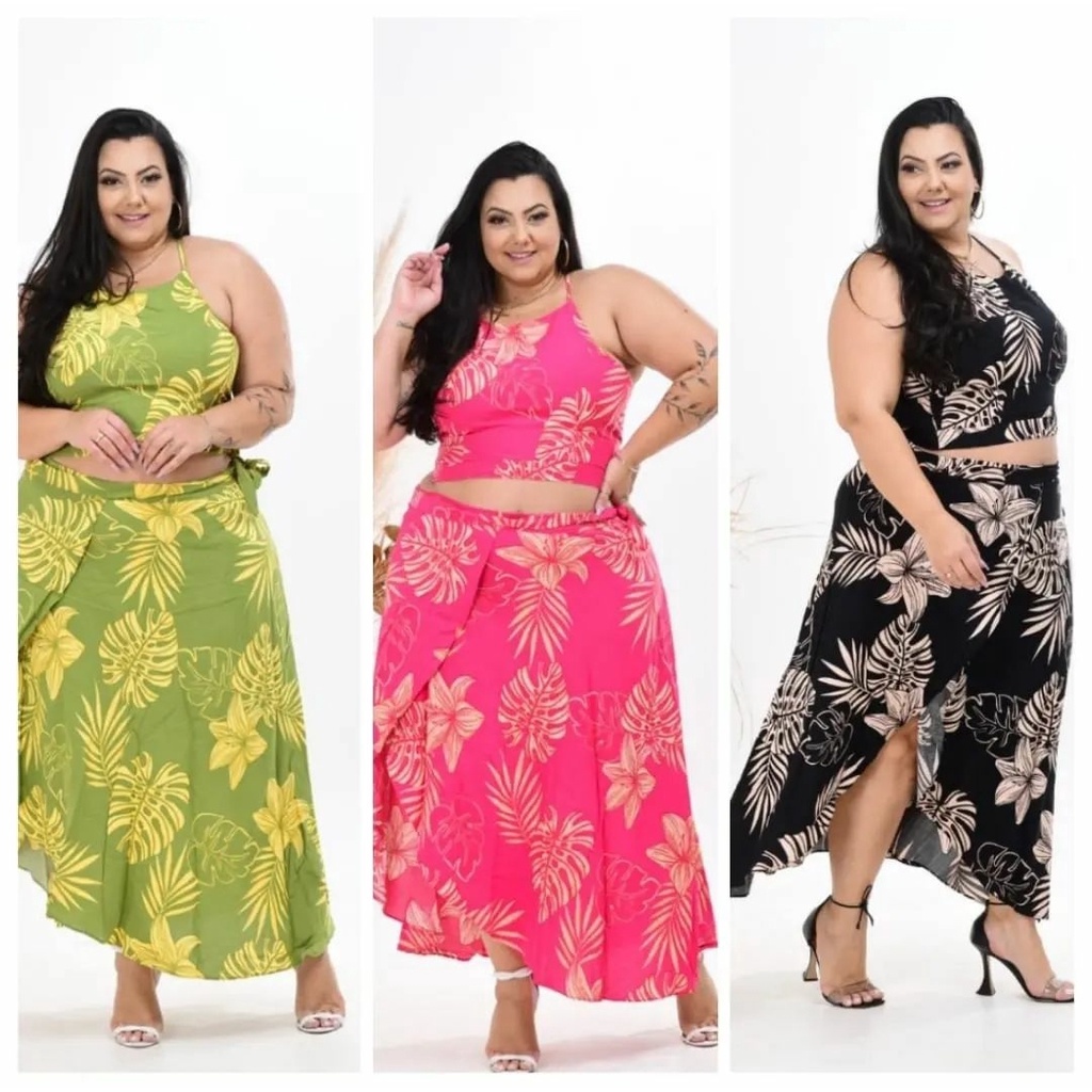Conjunto Saia Envelope Longa Cropeed Com Bojo Plus Size | Shopee Brasil