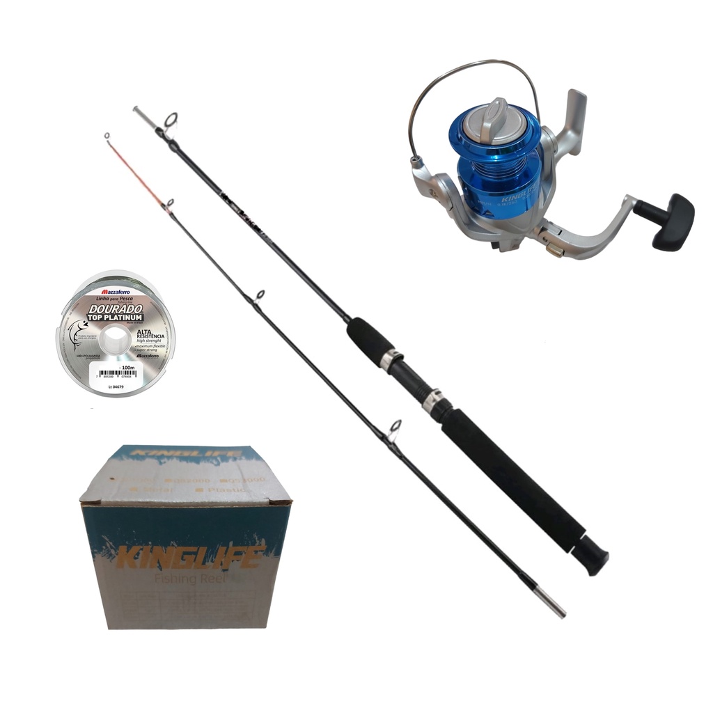 Kit Pesca Vara 1,50 metros com Molinete e linha Dourado | Shopee Brasil