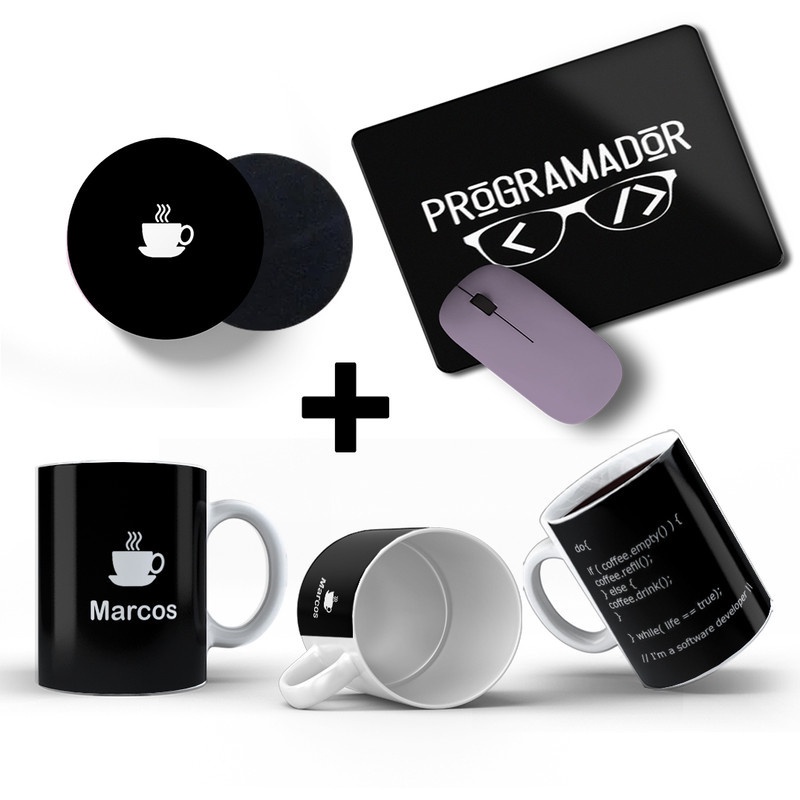 Kit Caneca Mouse pad e Porta copo Programador Java Script | Shopee Brasil