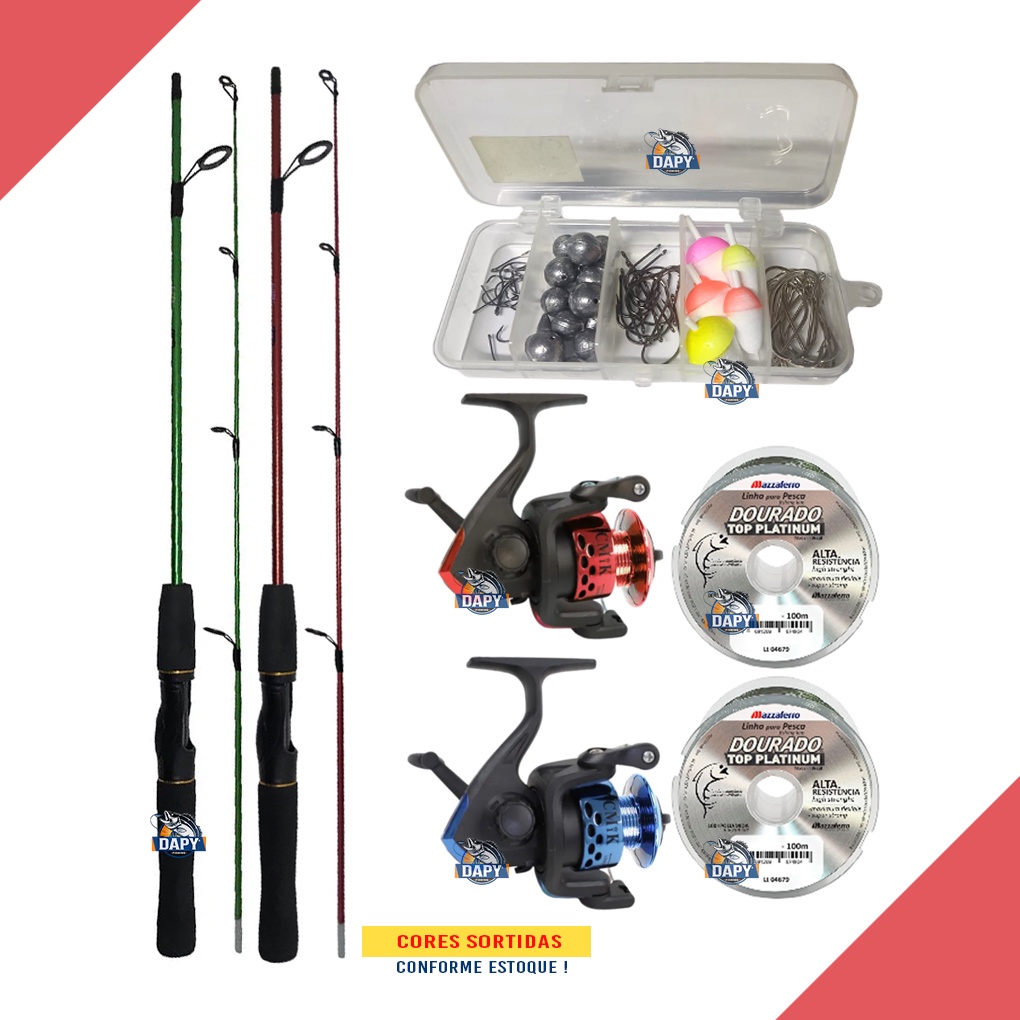 Kit Pesca Duplo Completo 2 Varas xingu Tupi 2 Molinetes HT200 Cmik ...