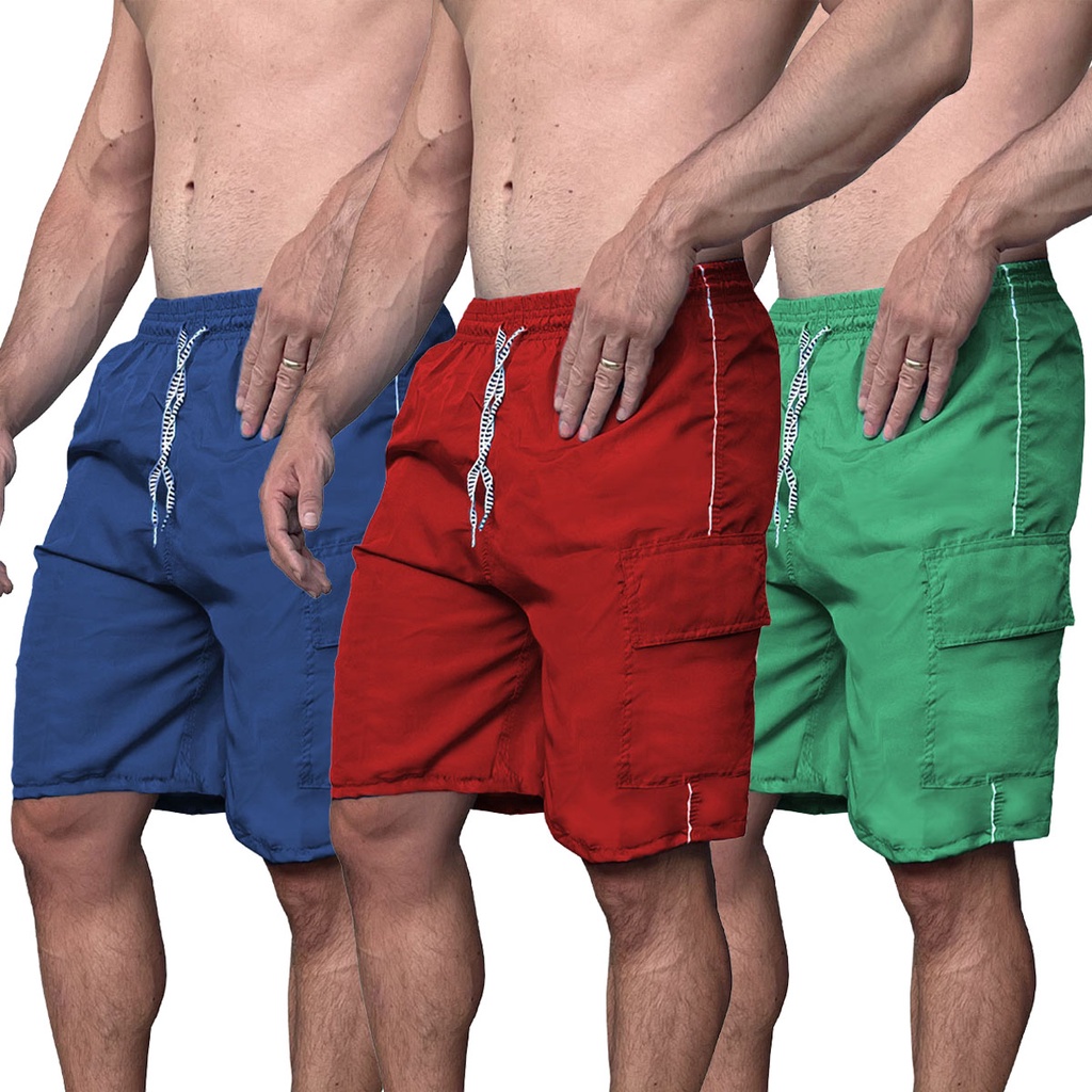 Kit 3 Bermudas Tactel Masculina Cargo Academia Corrida Musculação 3 ...