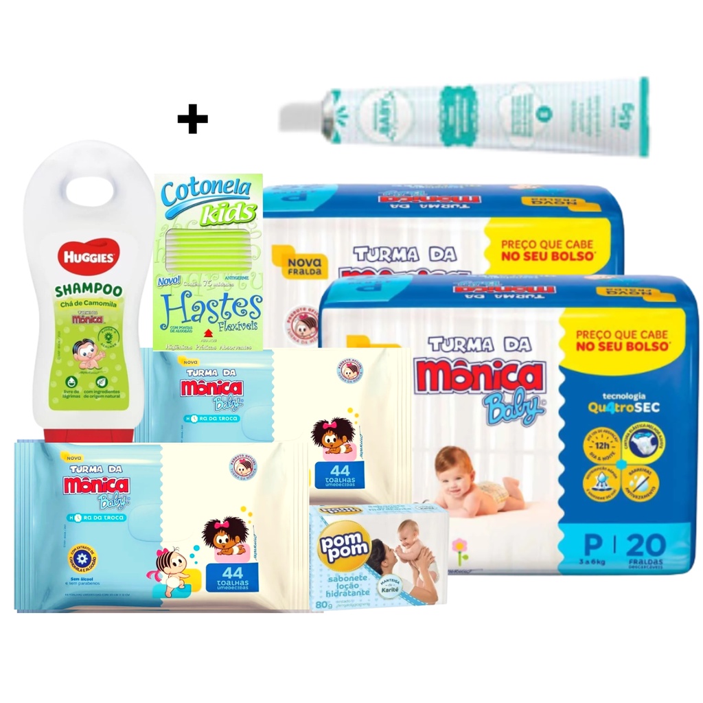 Kit Fraudas Discartaveis Pompom Classica Lencinhos E Pomada Assadura ...