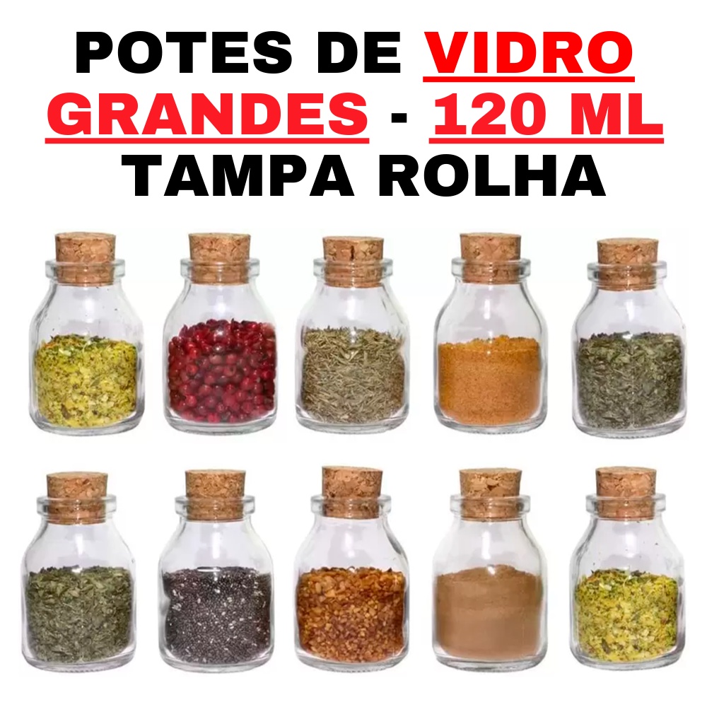 Kit Potes de Temperos Condimentos De Vidro Tampa Rolha - Para Cozinha ...