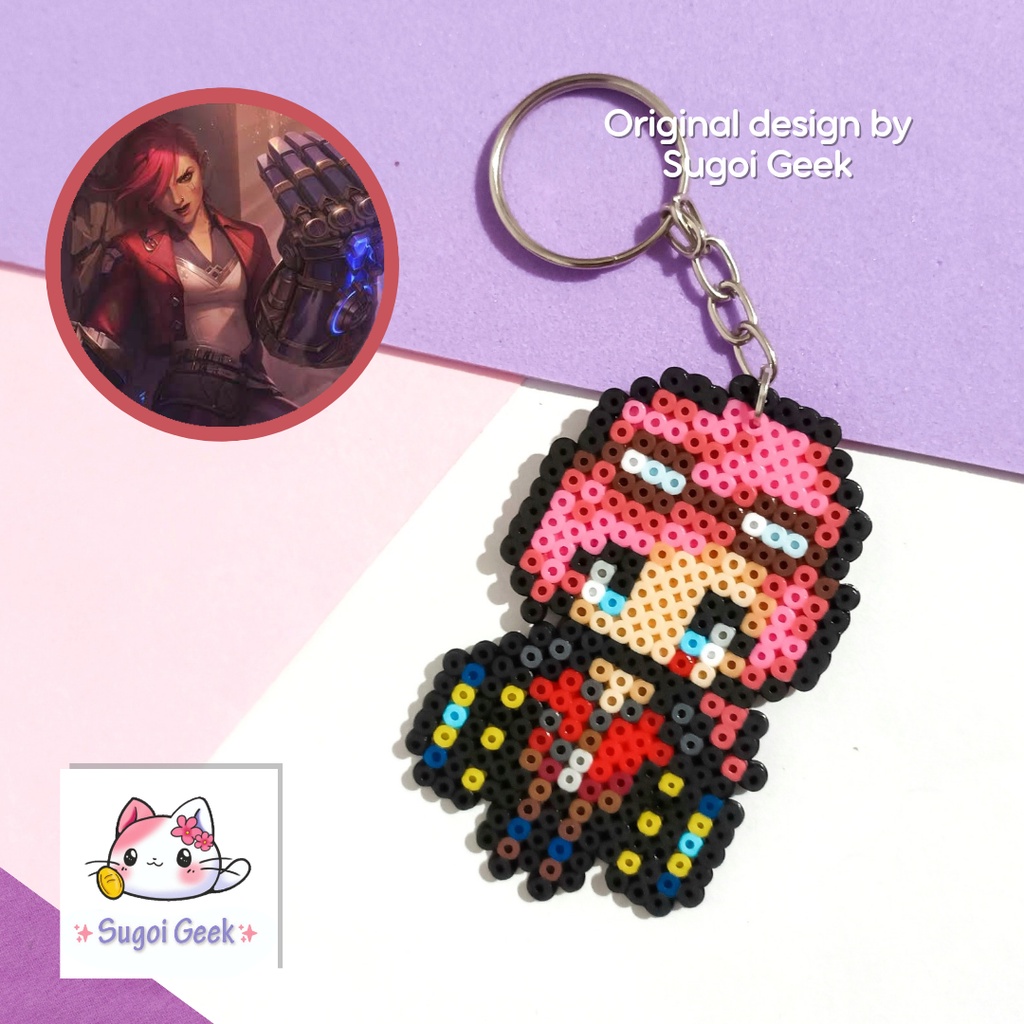 Chaveiro Vi (Violet) League Of Legends Arcane Hama Perler Beads ...
