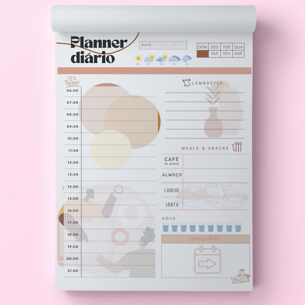 Bloco de Anotação Planner Mensal Mesa Lista Notas Dia Rotina Diário ...