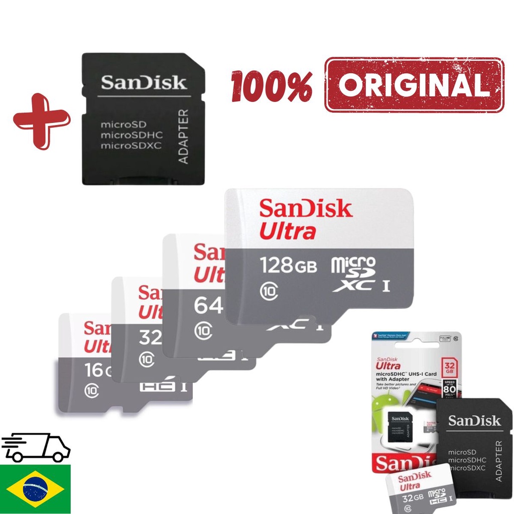 Cartão de Memória Sandisk 100% original Ultra 16gb 32gb 64gb 128gb 100mb/s Classe 10 Micro sd ...