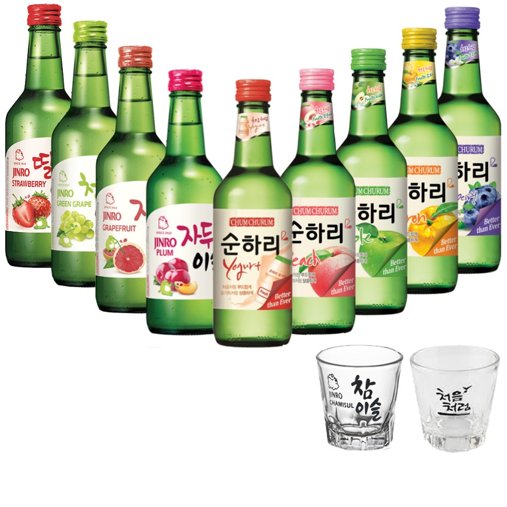 Kit 7 Sabores De Soju 360ml Bebida Destilada Coreana Sochu + Copo ...