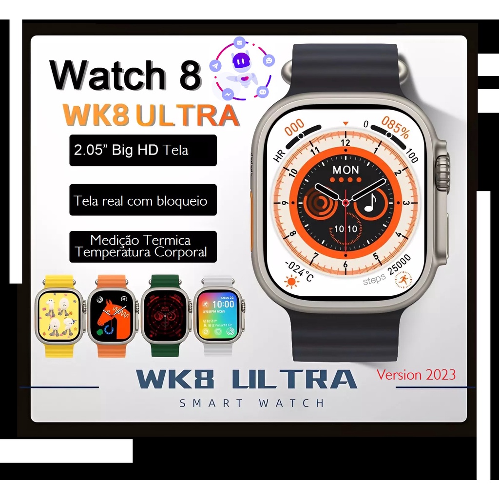 Smartwatch WK8 Ultra Serie 8 Tela 2.05 49mm NFC Jogos Pulseira Extra e Bateria Duradoura MD2023 ...
