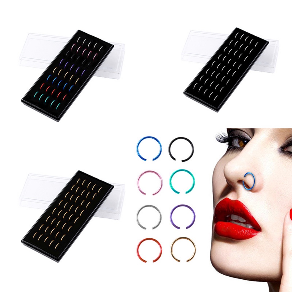 40 Pçs Piercing argola de metal simples Colorido Nariz boca orelha ...