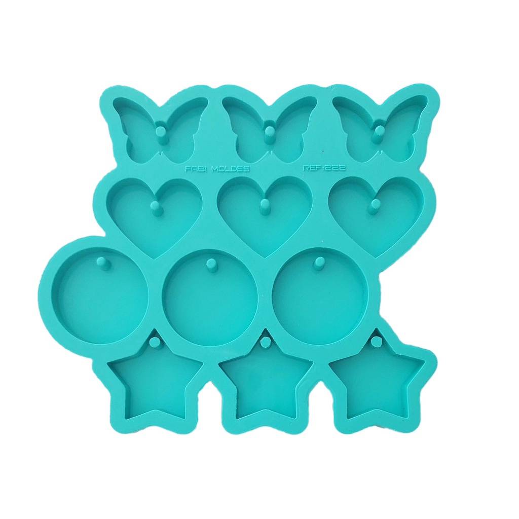 Molde Silicone Resina Estrelas Coração Borboletas Circulos com furo 12 ...