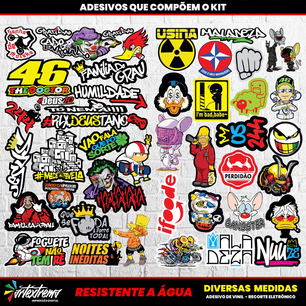 KIT 110 ADESIVOS VINIL VARIADOS -CARRO - MOTO - CAMINHÃO - BIKE - STICKERS - DIVERSOS - CARTELA ...