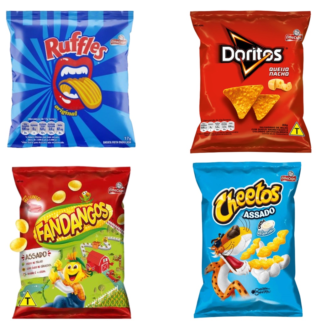 Salgadinhos Cheetos Sortidos - Fandangos, Elma Chips , Doritos e Ruffles Kit Com 10 Mini ...