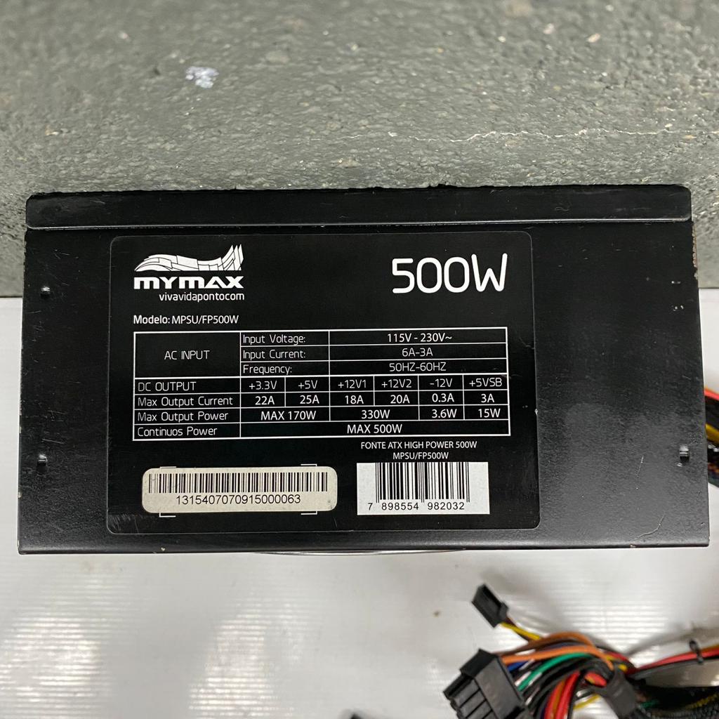 Fonte Real Mymax Modelo: Mpsu/fp500w 24pinos 500w Sata Atx | Shopee Brasil