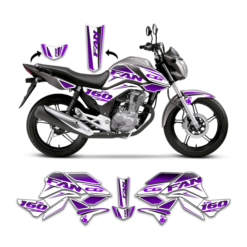 Kit Adesivos Carenagem Completo Honda CG Fan 160 Branco E Roxo | Shopee Brasil
