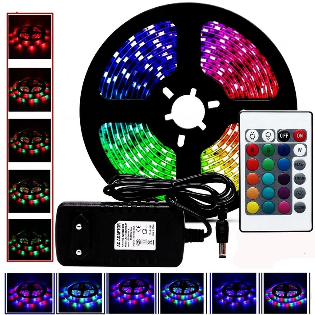 Fita Led Ultra Rgb 5050 5 Metros Com Controle Rolo 5m 16 Cores Colorida ...